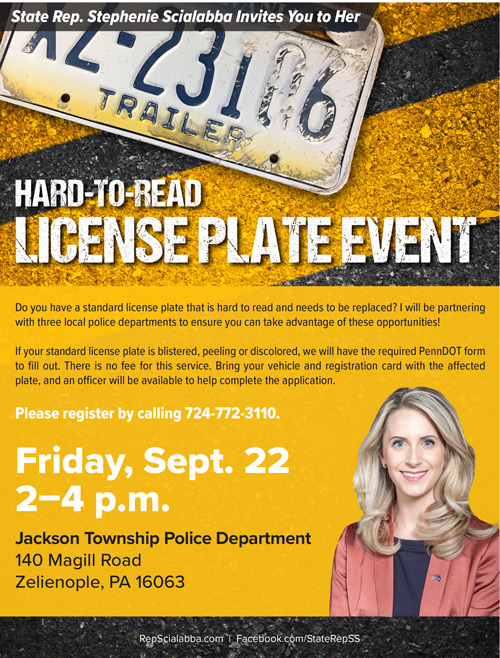 Scialabba to Host Hard-to-Read License Plate Event | PA State Rep ...